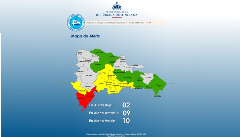 El COE coloca 2 provincias en alerta roja, 8 y al DN en amarilla y a 10 ...